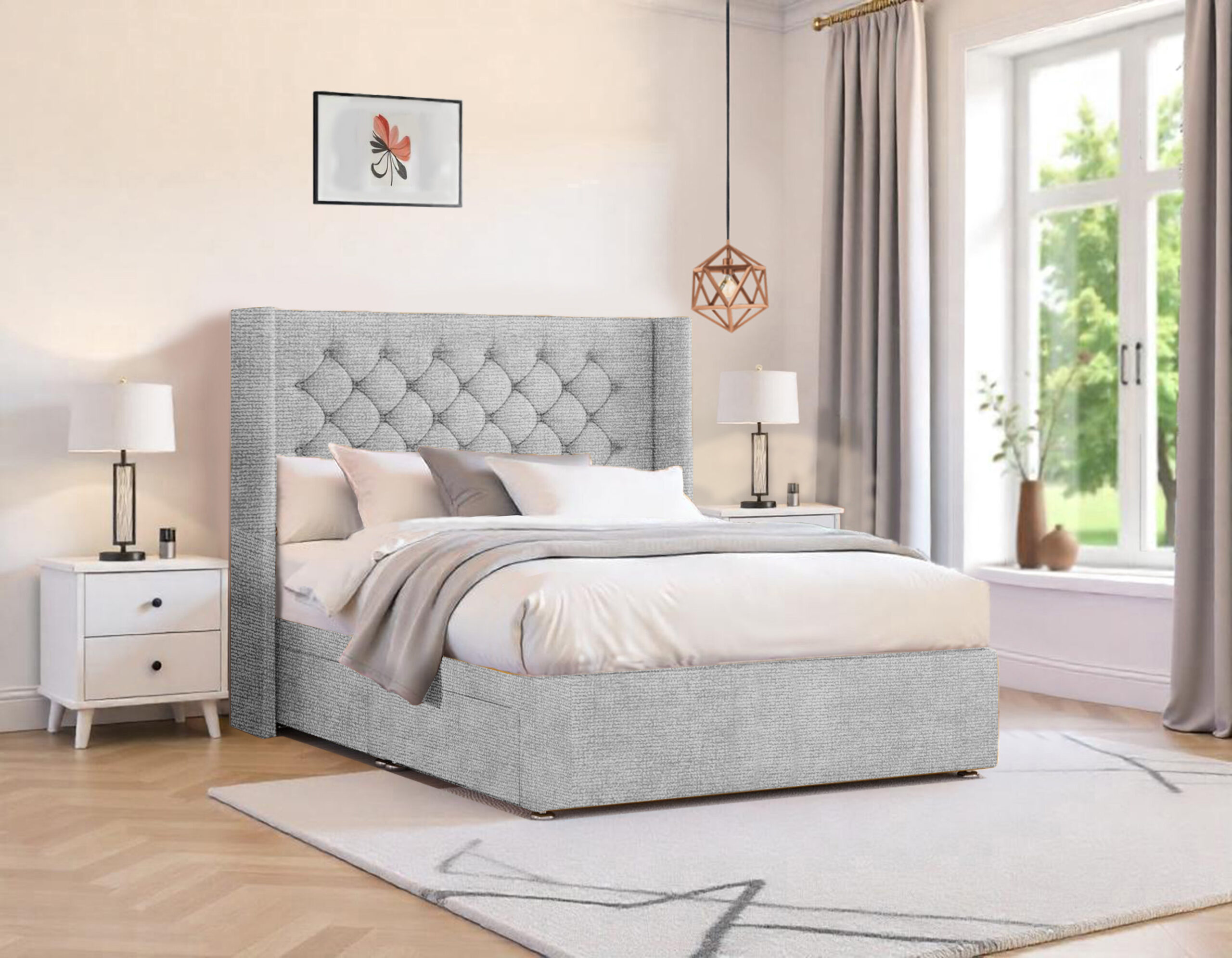Oxford Divan Bed with Stylish Chesterfield Wingback Headboard – Size ...